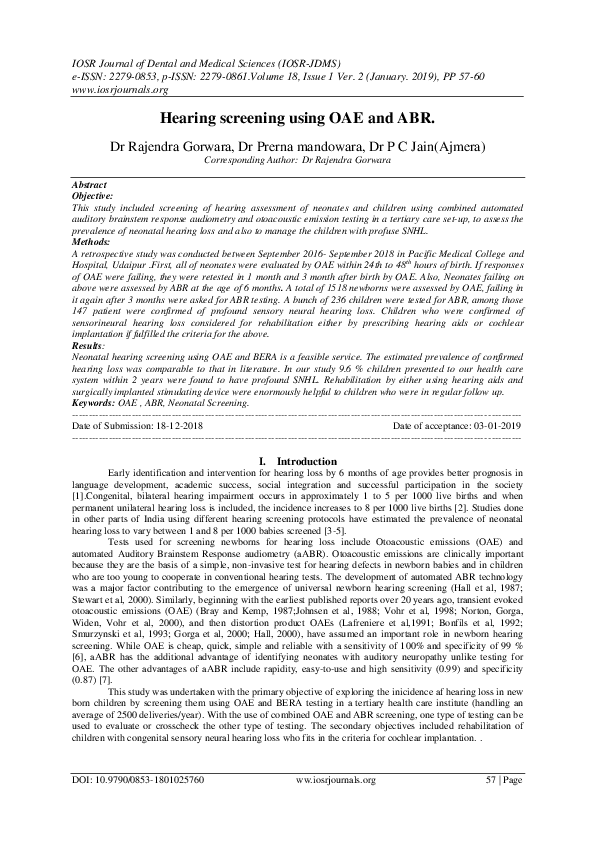(PDF) Hearing screening using OAE and ABR