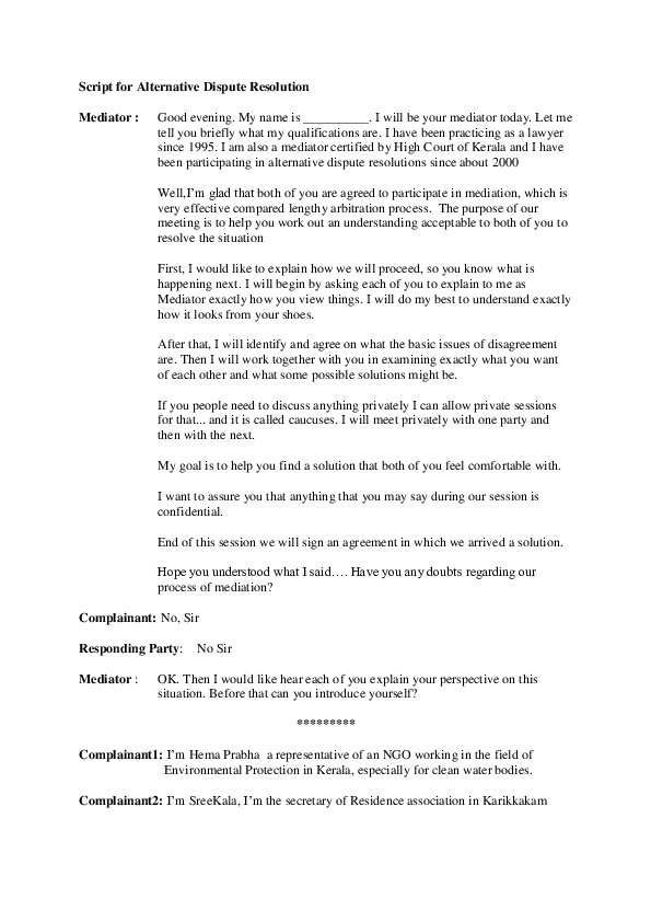 (PDF) Script for Alternative Dispute Resolution