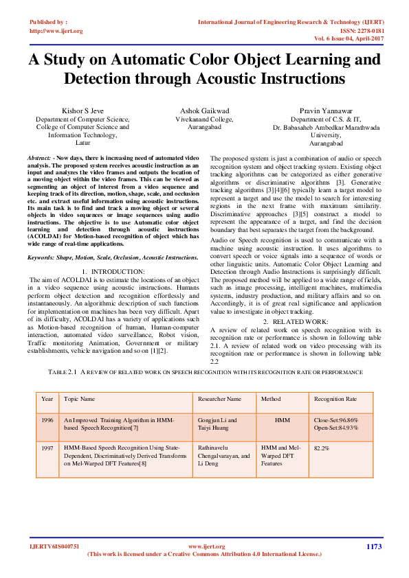 (PDF) IJERT-A study on automatic color object learning and detection through acoustic ...