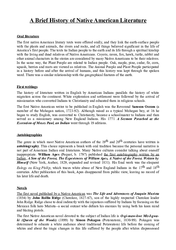 (DOC) A Brief History of Native American Literature