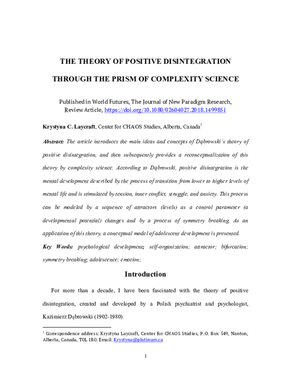(PDF) THE THEORY OF POSITIVE DISINTEGRATION THROUGH THE PRISM OF ...