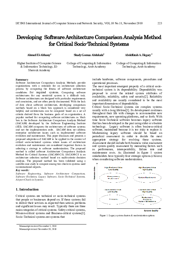 (PDF) Developing Software Architecture Comparison Analysis Method for Critical Socio-Technical ...