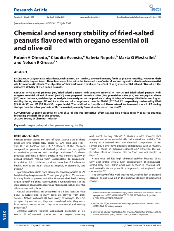 (PDF) Chemical and sensory stability of fried-salted peanuts flavored with oregano essential oil ...