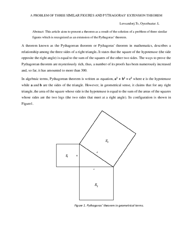 (DOC) A PROBLEM OF THREE SIMILAR FIGURES AND PYTHAGORAS' EXTENSION THEOREM