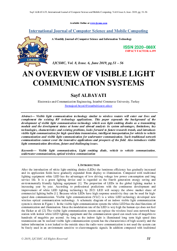 Pdf An Overview Of Visible Light Communication Systems