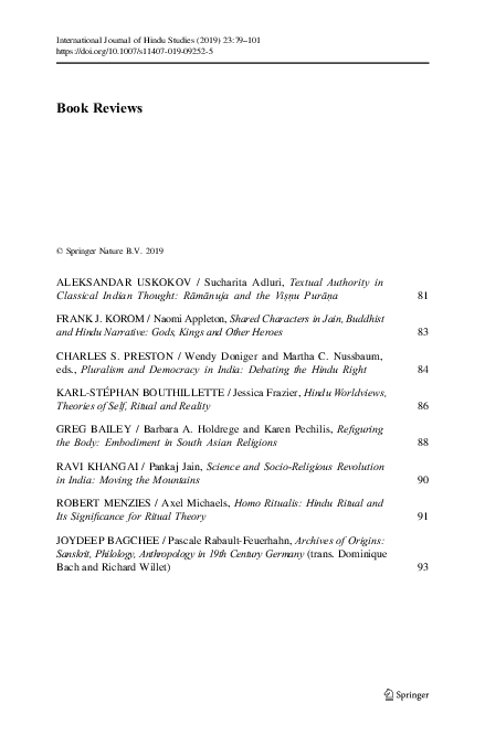 (PDF) Review of Jessica Frazier, Hindu Worldviews, Theories of Self ...