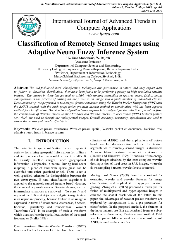 (PDF) Classification of Remotely Sensed Images using Adaptive Neuro Fuzzy Inference System