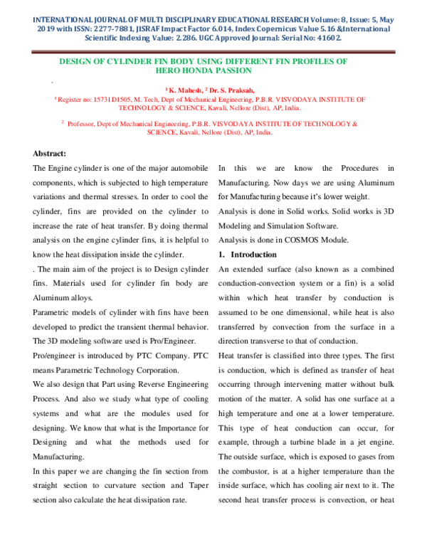 (PDF) DESIGN OF CYLINDER FIN BODY USING DIFFERENT FIN PROFILES OF HERO ...