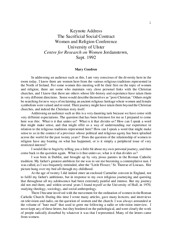 (DOC) The Sacrificial Social Contract Women Religion Northern Ireland ...