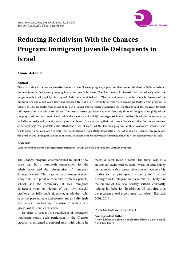 (PDF) Reducing Recidivism With the Chances Program: Immigrant Juvenile ...