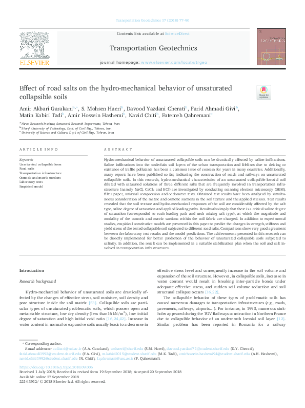 (PDF) Effect of road salts on the hydro-mechanical behavior of ...