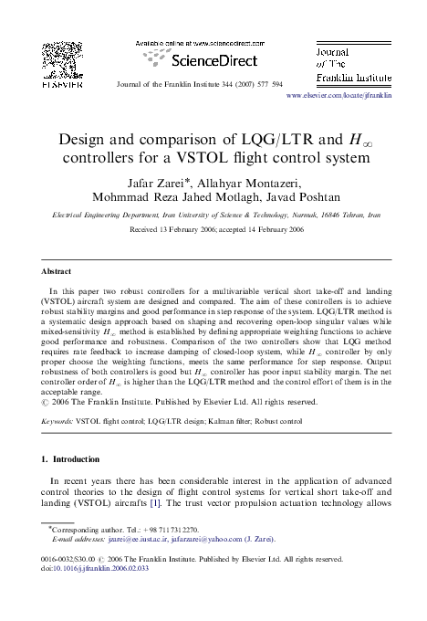 (PDF) Design and comparison of LQG/LTR and H [infinity] controllers for a VSTOL flight control ...