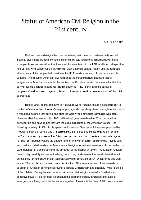 (PDF) Status of American Civil Religion in the 21st century