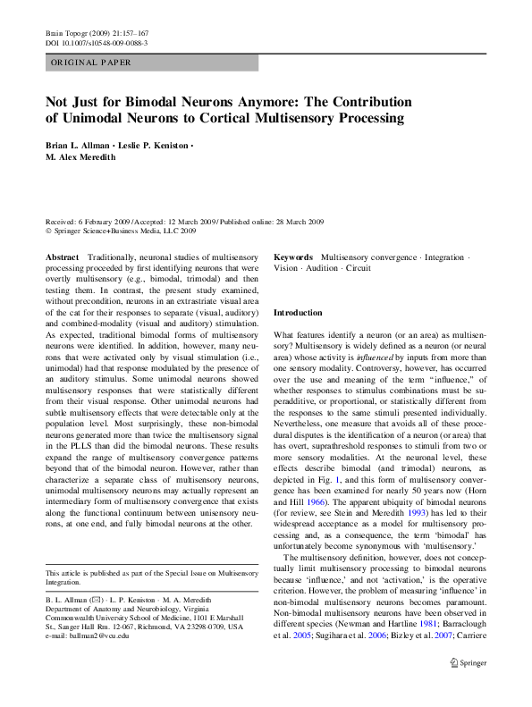 (PDF) Not Just for Bimodal Neurons Anymore: The Contribution of ...