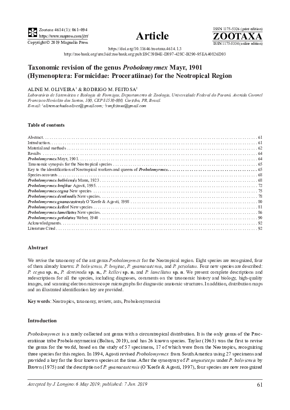 (PDF) Taxonomic revision of the genus Probolomyrmex Mayr, 1901 ...
