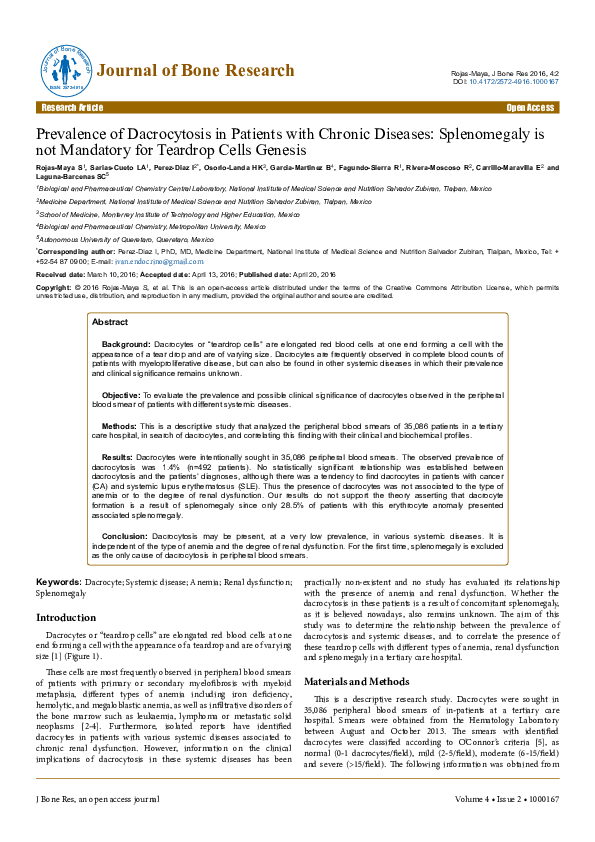 (PDF) Prevalence of Dacrocytosis in Patients with Chronic Diseases ...