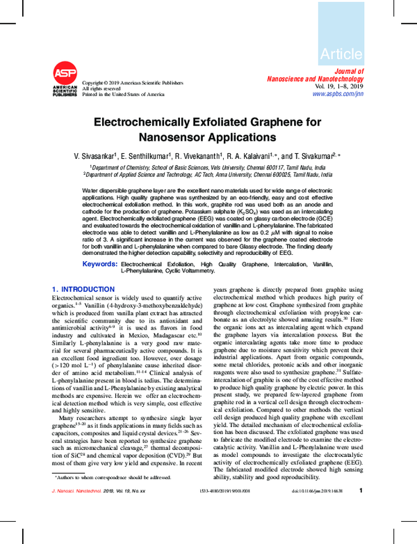 (PDF) Electrochemically Exfoliated Graphene for Nanosensor Applications