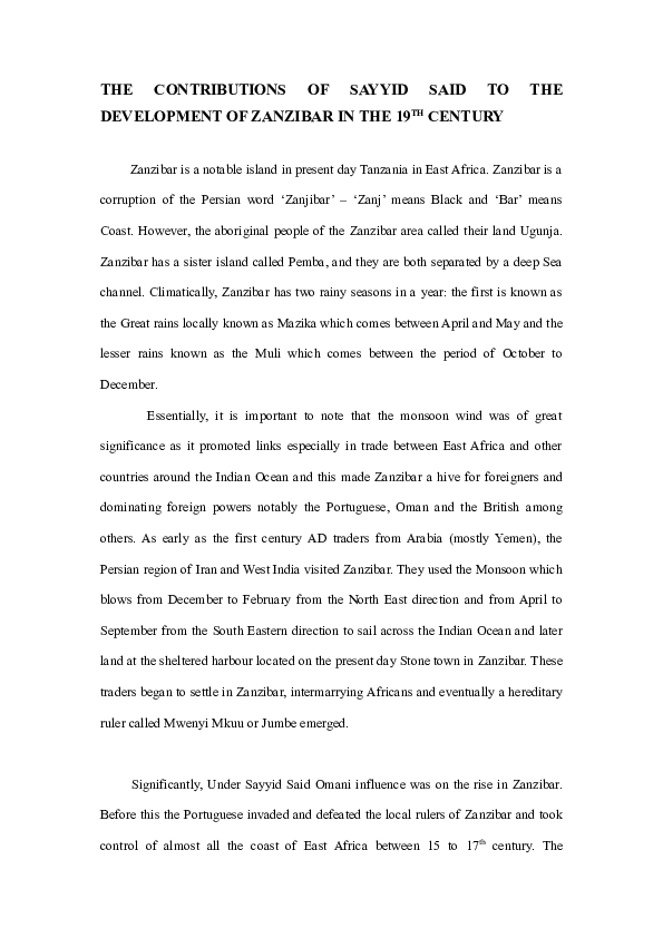 (DOC) THE CONTRIBUTIONS OF SAYYID SAID TO THE DEVELOPMENT OF ZANZIBAR ...