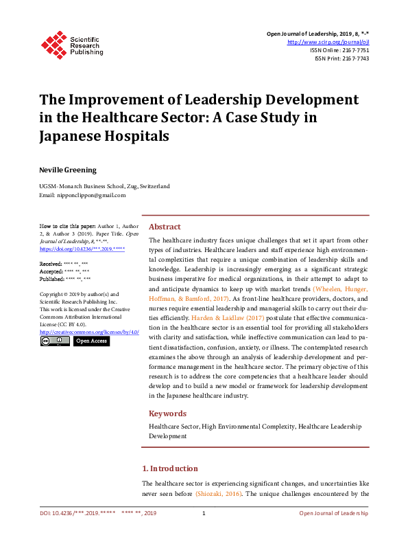 (PDF) The Improvement of Leadership Development in the Healthcare ...