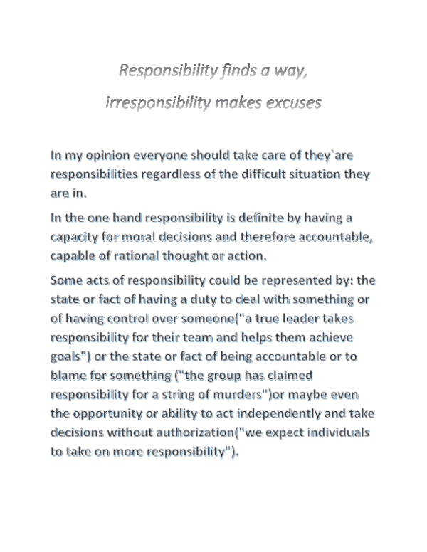(DOC) Responsibility finds a way, irresponsibility makes excuses