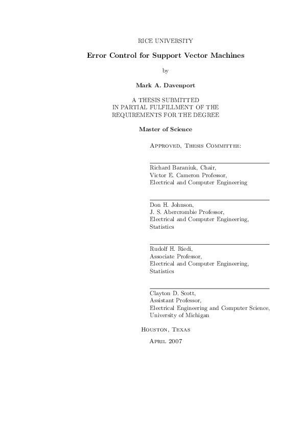 (PDF) Error control for support vector machines