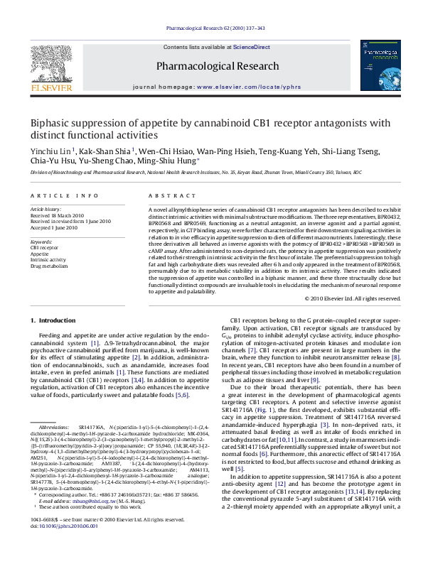 (PDF) Biphasic suppression of appetite by cannabinoid CB1 receptor ...