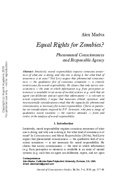 (PDF) Equal Rights for Zombies? Phenomenal Consciousness and ...