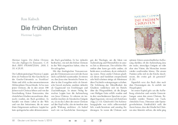 (PDF) Rezension: Hartmut Leppin: Die frühen Christen
