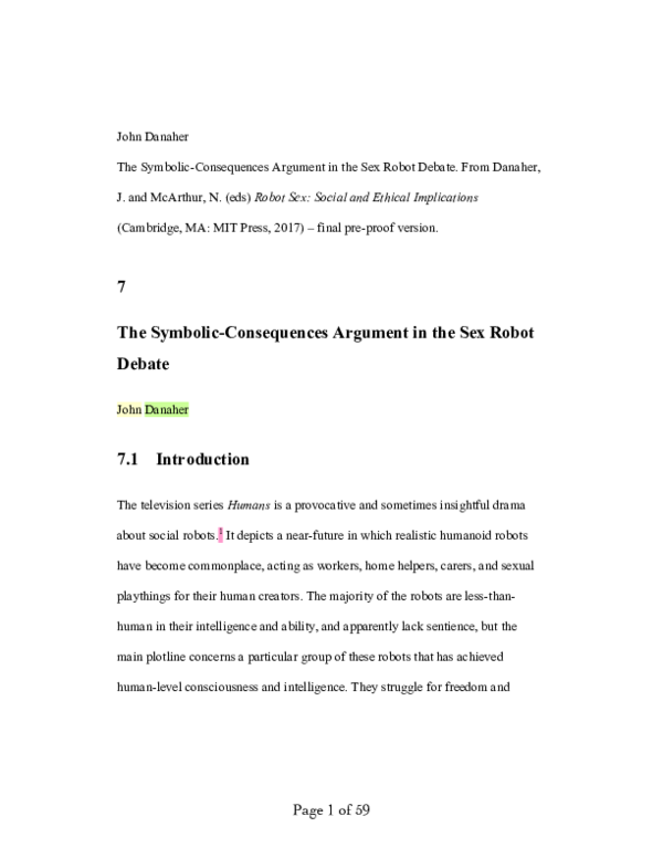 Pdf The Symbolic Consequences Argument In The Sex Robot Debate