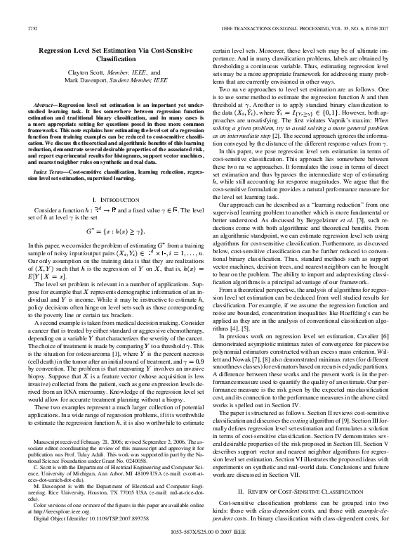 (PDF) Regression level set estimation via cost-sensitive classification