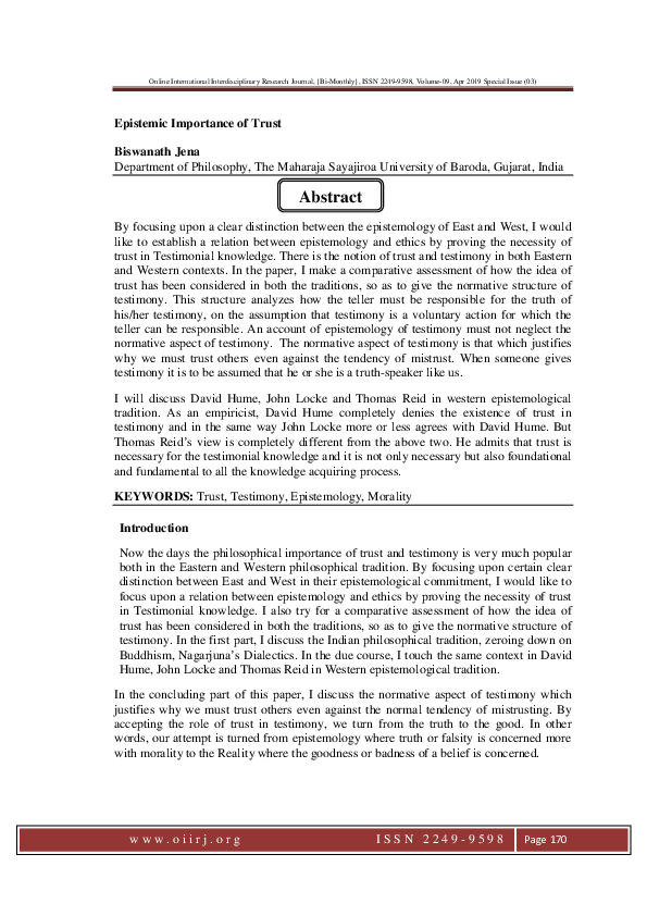 (PDF) Epistemic Importance of Trust