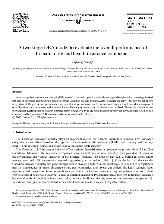 (PDF) A two-stage DEA model to evaluate the overall performance of