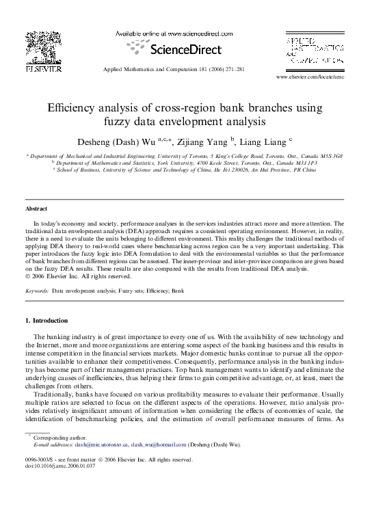 Pdf Efficiency Analysis Of Cross Region Bank Branches Using Fuzzy Data Envelopment Analysis