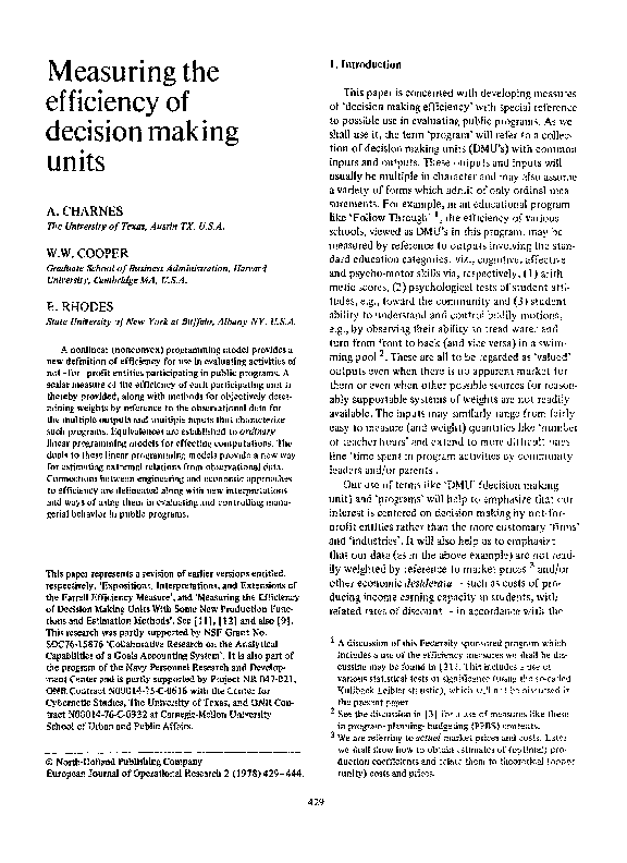 Pdf Measuring The Efficiency Of Decision Making Units 