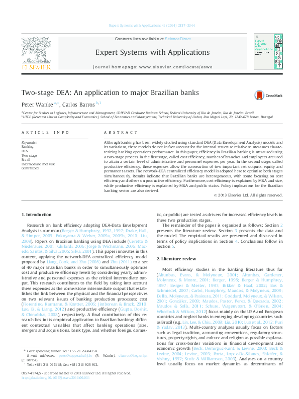 (PDF) Two-stage DEA: An application to major Brazilian banks