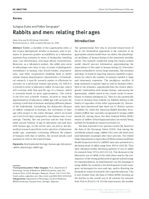 (PDF) Rabbits and men: relating their ages