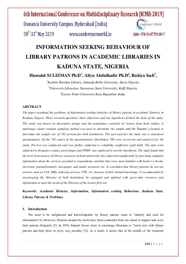 (PDF) INFORMATION SEEKING BEHAVIOUR OF LIBRARY PATRONS IN ACADEMIC ...