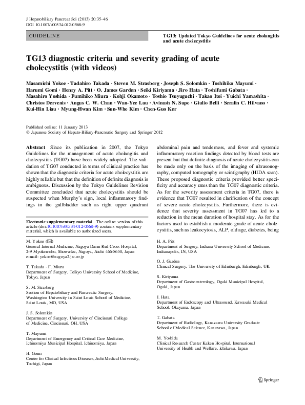 (PDF) GUIDELINE TG13: Updated Tokyo Guidelines for acute cholangitis ...