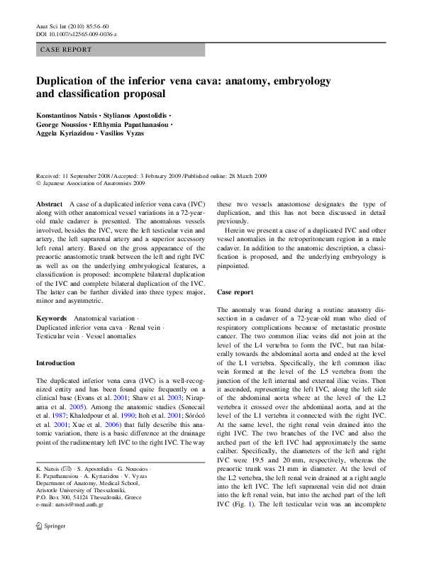 (PDF) Duplication of the inferior vena cava: anatomy, embryology and ...