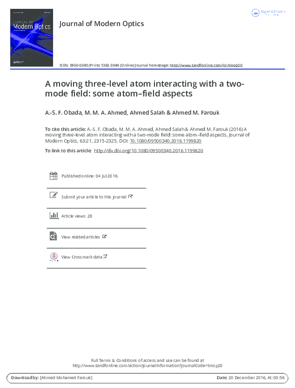 Pdf A Moving Three Level Atom Interacting With A Two Mode Field