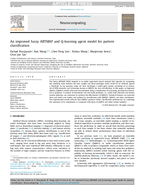 Pdf An Improved Fuzzy Artmap And Q Learning Agent Model For Pattern