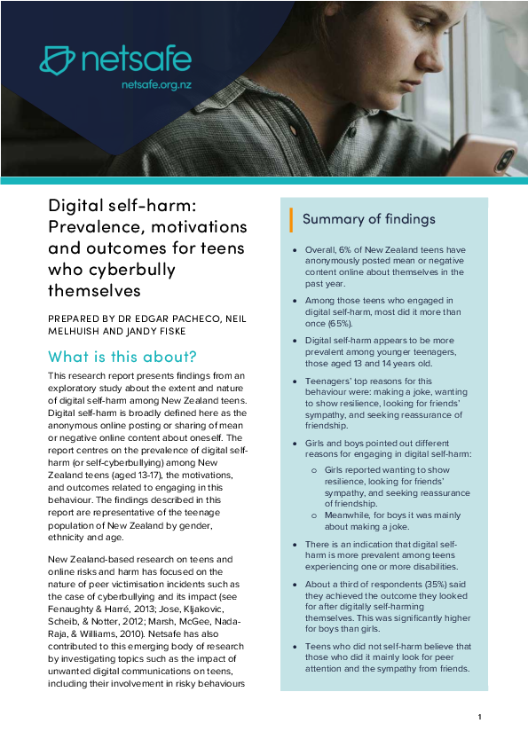 (PDF) Digital self-harm: Prevalence, motivations and outcomes for teens ...