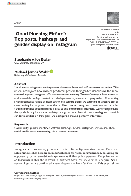 (PDF) ‘Good Morning Fitfam’: Top posts, hashtags and gender display on ...