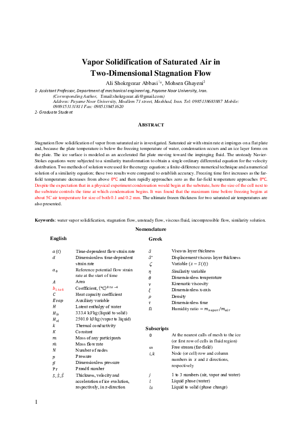 (PDF) Vapor Solidification of Saturated Air in Two-Dimensional ...