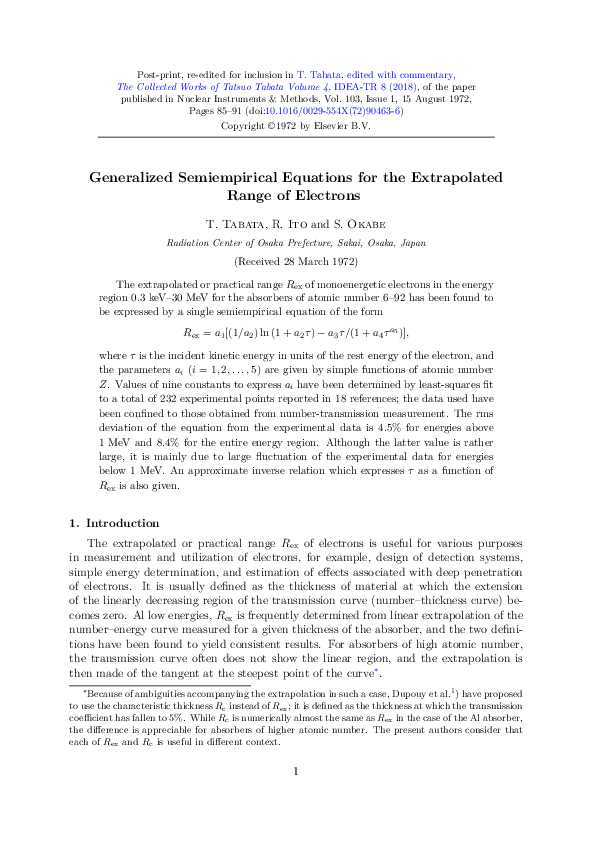 (PDF) Generalized semiempirical equations for the extrapolated range of ...
