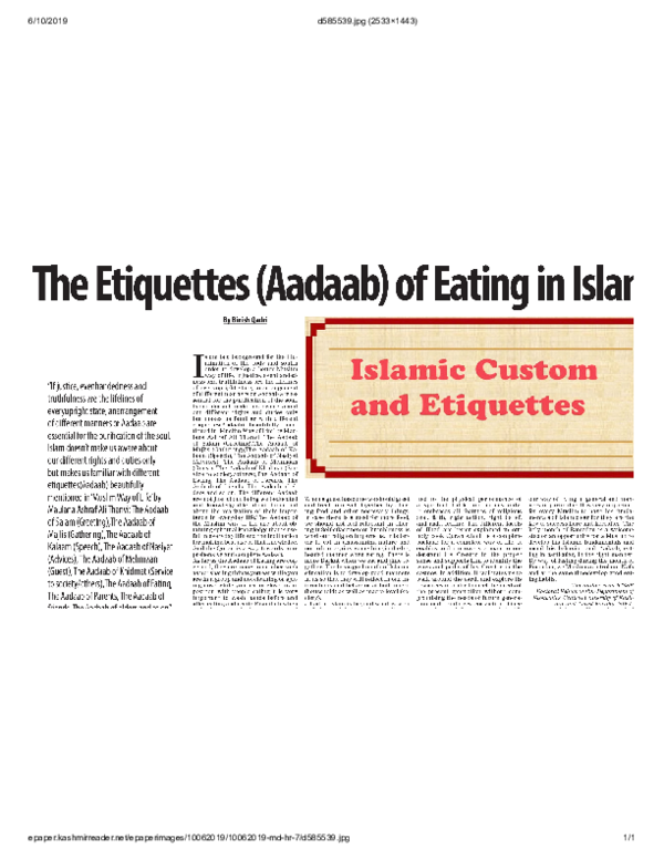 (PDF) The Etiquettes (Aadaab) of eating in Islam