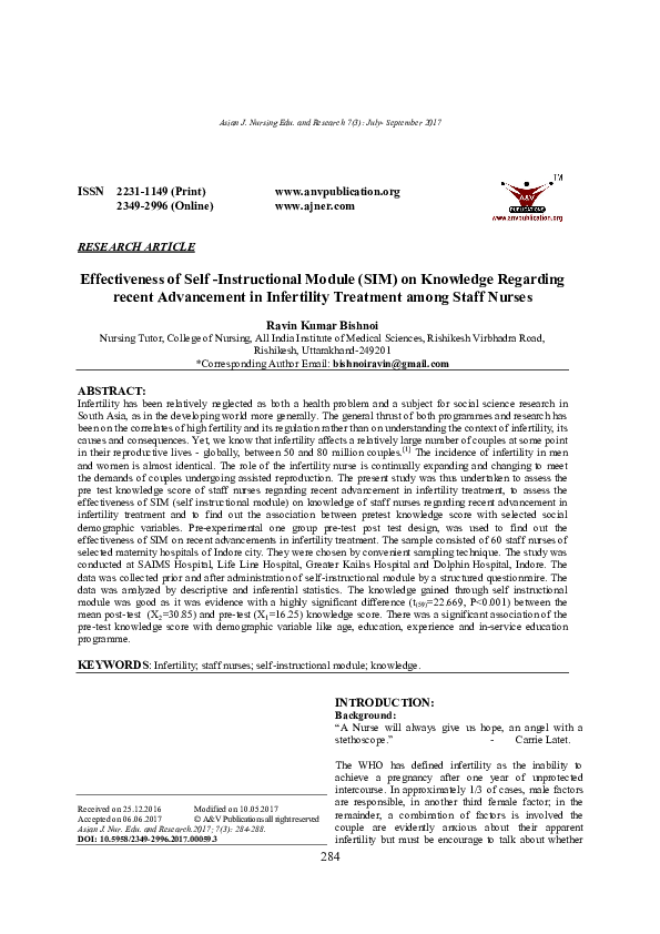 (PDF) Effectiveness of Self -Instructional Module (SIM) on Knowledge Regarding recent ...