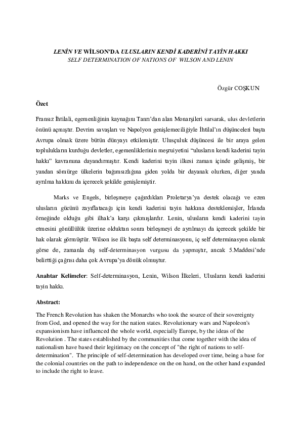 (DOC) LENİN VE WİLSON'DA ULUSLARIN KENDİ KADERİNİ TAYİN HAKKI SELF ...