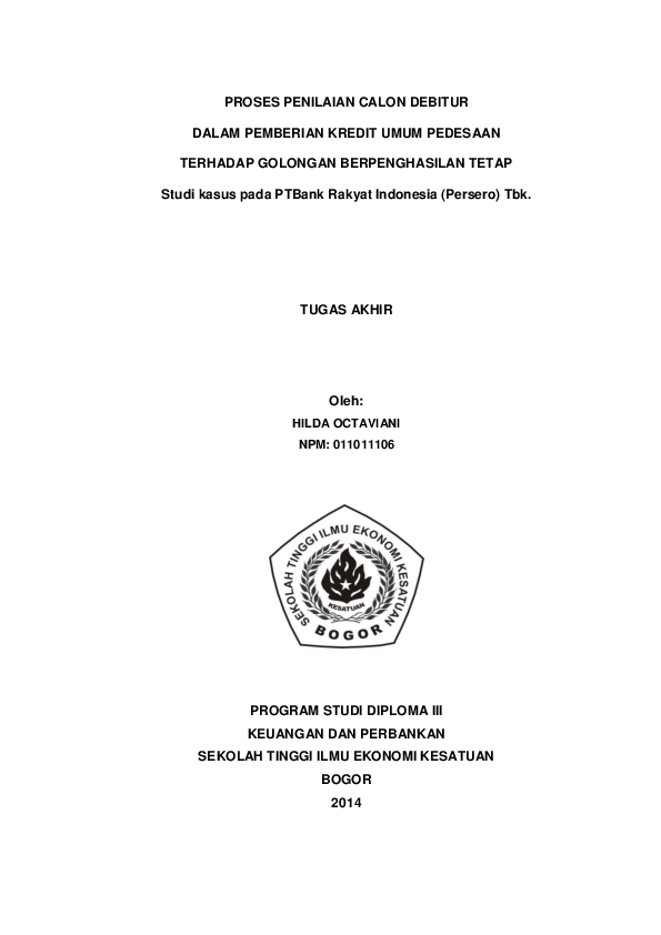 (PDF) PROSES PENILAIAN CALON DEBITUR DALAM PEMBERIAN KREDIT UMUM ...