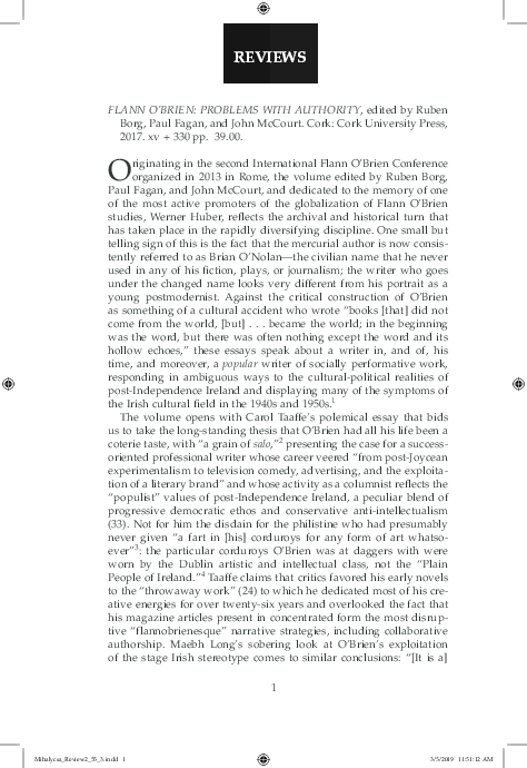 (PDF) Review of "Flann O'Brien: Problems with Authority", eds. Ruben ...